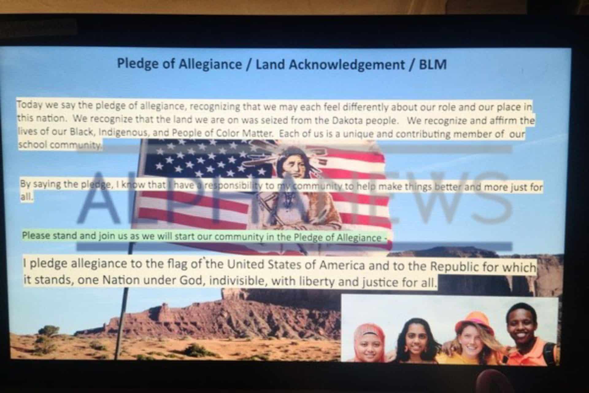 Pledge of Allegiance preceded by 'land acknowledgement/BLM' in ...