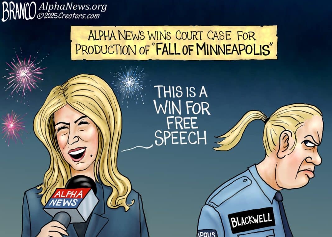 Alpha News cartoon: Free speech wins