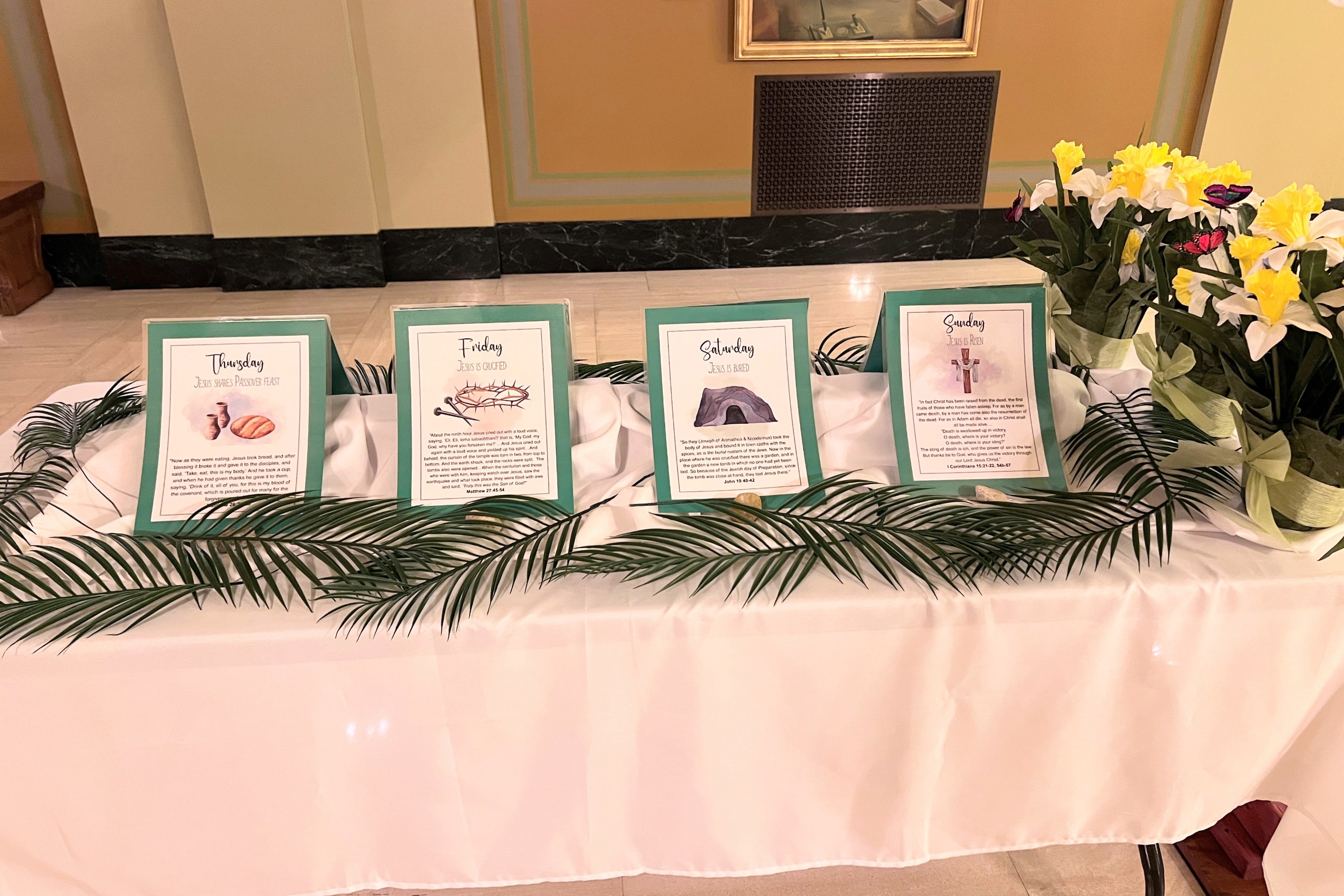 Holy Week display set up at the Minnesota State Capitol