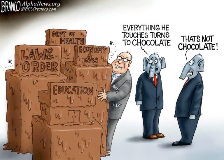 Alpha News cartoon: The Walz touch