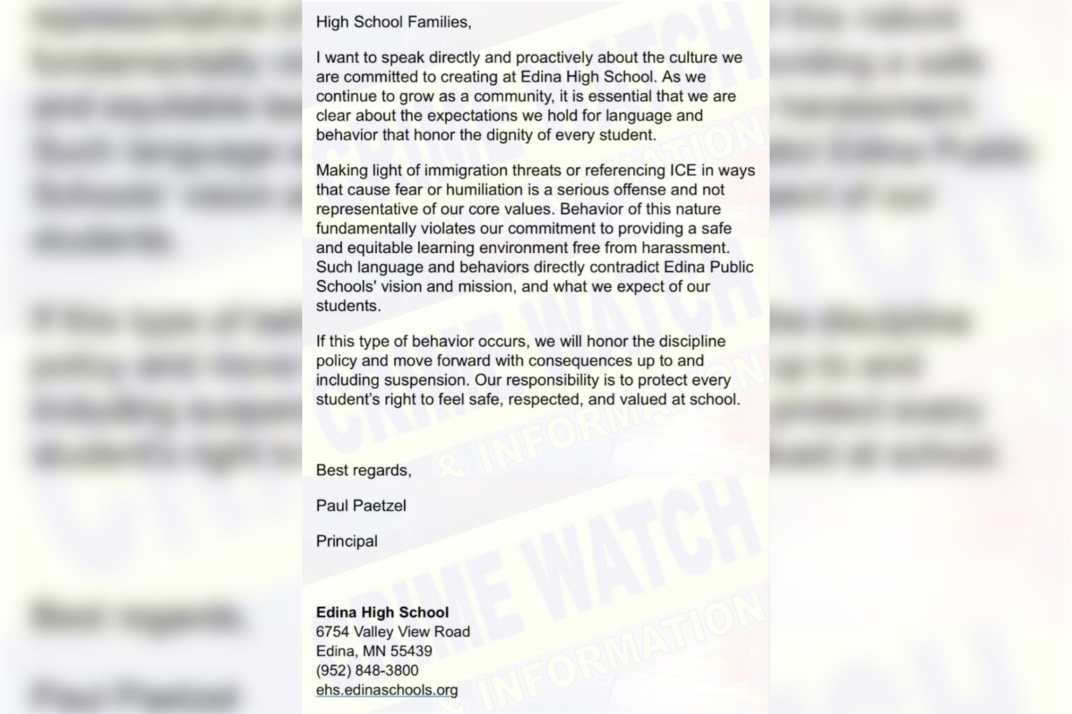 Edina principal threatens suspension for students who 'make light of ...
